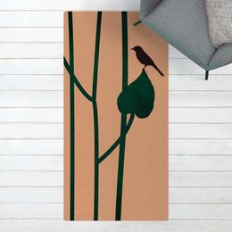 Bilderwelten Kork-Teppich modern gr&uuml;n Tiere Korkmatte - Grafische Pflanzenwelt - Vogel auf Blatt - V&ouml;gel Wohnzimmer Schlafzimmer
