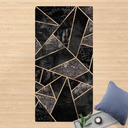 Kork-Teppich - Graue Dreiecke Gold - Abstrakt schwarz originell Aquarell Geometrisch Wohnzimmer Schlafzimmer