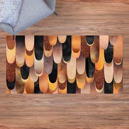 Bilderwelten Kork-Teppich Abstrakt gold originell Aquarell - Federn Bronze Schwarz - Geometrisch Wohnzimmer Schlafzimmer