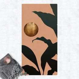 Bilderwelten Kork-Teppich Tropisch petrol Korkmatte - Goldener Mond im Dschungel - Deko Wohnzimmer Schlafzimmer