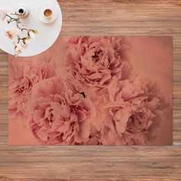 Bilderwelten Kork-Teppich Landhaus rosa Blumen Korkmatte - Rosa Pfingstrosen - Rose Wohnzimmer Schlafzimmer