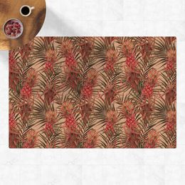 Bilderwelten Kork-Teppich Tropisch rosa Korkmatte - Rote Ananas mit Palmenbl&auml;ttern Tropisch - Pflanzen Wohnzimmer Schlafzimmer
