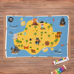 Bilderwelten Kork-Teppich Illustration bunt Korkmatte - Piraten - Auf der Suche nach dem Schatz - Pirat Kinderzimmer Baby M&auml;dchen Jungen