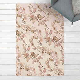 Bilderwelten Kork-Teppich Illustration beige Aquarell - Romantisches Bl&uuml;tenaquarell Natur Sand - Deko Wohnzimmer Schlafzimmer