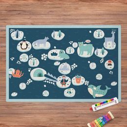Bilderwelten Kork-Teppich Illustration blau Tiere Korkmatte - Antarktis - Eisb&auml;r Rudi m&ouml;chte Fisch - Deko Kinderzimmer Baby M&auml;dchen Jungen