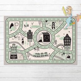 Bilderwelten Kork-Teppich Illustration schwarz Korkmatte - Skandinavien - Die gr&uuml;ne Stadt - Auto Kinderzimmer Baby M&auml;dchen Jungen