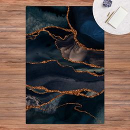 Bilderwelten Kork-Teppich Abstrakt blau Korkmatte - Goldene Glitzer Wellen vor Blau - Deko Wohnzimmer Schlafzimmer