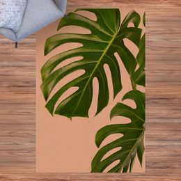 Bilderwelten Kork-Teppich Tropisch weiss Korkmatte - Gr&uuml;ne Bl&auml;tter Monstera - Gr&auml;ser Wohnzimmer Schlafzimmer
