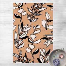 Bilderwelten Kork-Teppich Illustration schwarz weiss Korkmatte - Grafische Bl&auml;tterzweige in Schwarz Wei&szlig; - Deko Wohnzimmer Schlafzimmer