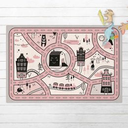 Bilderwelten Kork-Teppich Illustration schwarz Korkmatte - Skandinavien - Die rosane Stadt - Auto Kinderzimmer Baby M&auml;dchen Jungen