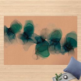 Bilderwelten Kork-Teppich modern t&uuml;rkis originell Aquarell - Wilde Bl&uuml;ten in Blau und Gold - Deko Wohnzimmer Schlafzimmer