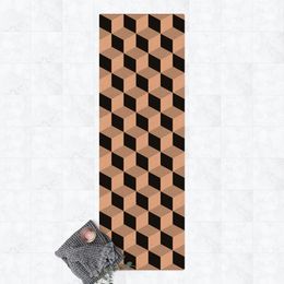 Bilderwelten Kork-Teppich Illustration schwarz weiss Fliesenoptik - Geometrischer Fliesenmix W&uuml;rfel Schwarz - Deko Wohnzimmer Schlafzimmer