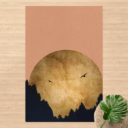 Bilderwelten Kork-Teppich modern gold Wald Aquarell - Goldmond im Wald - B&auml;ume Wohnzimmer Schlafzimmer