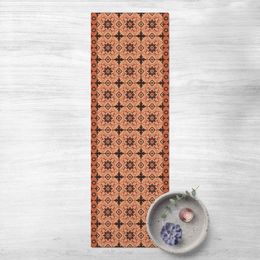 Bilderwelten Kork-Teppich Illustration orange Fliesenoptik - Geometrischer Fliesenmix Blume Orange - Deko Wohnzimmer Schlafzimmer