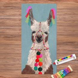 Bilderwelten Kork-Teppich modern blau Tiere Korkmatte - Lama mit Schmuck III - Deko Wohnzimmer Schlafzimmer