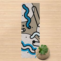 Bilderwelten Kork-Teppich Illustration blau Korkmatte - Komposition Neo Memphis Schwarz Blau - Geometrisch Wohnzimmer Schlafzimmer