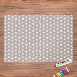 Bilderwelten Kork-Teppich Illustration grau Himmel Korkmatte - Wei&szlig;e Sterne auf grauem Hintergrund - Himmel Kinderzimmer Baby M&auml;dchen Jungen