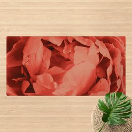 Bilderwelten Kork-Teppich Landhaus rosa Blumen Korkmatte - Pfingstrose Bl&uuml;te Koralle - Rose Wohnzimmer Schlafzimmer