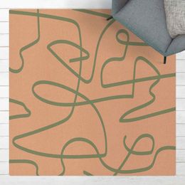 Bilderwelten Kork-Teppich Line Art blau Korkmatte - Abstrakter Linienfluss Mint - Streifen Wohnzimmer Schlafzimmer