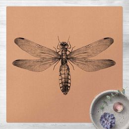 Bilderwelten Kork-Teppich Illustration schwarz Tiere Korkmatte - Illustration fliegende Libelle Schwarz - Insekten Wohnzimmer Schlafzimmer