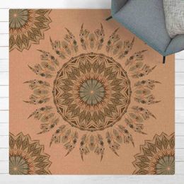 Kork-Teppich - Mandala Aquarell Federn Muster blau gr&uuml;n - modern blau originell Aquarell Feder Wohnzimmer Schlafzimmer