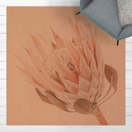 Kork-Teppich - Protea K&ouml;nigin der Bl&uuml;ten - Motiv rosa Blumen Korkmatte Deko Wohnzimmer Schlafzimmer