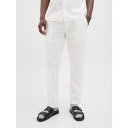 Jack & Jones JACK & JONES Herren Stoffhose "JPSTKANE SUMMER JOGGER SN", wei&szlig;, Gr. L, unifarben, Web, Obermaterial: 74% Baumwolle, 26% Leinen, Hosen, mit B&uuml;ndchen