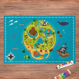 Bilderwelten Kork-Teppich Illustration bunt Korkmatte - Piraten - Willkommen auf der Pirateninsel - Pirat Kinderzimmer Baby M&auml;dchen Jungen