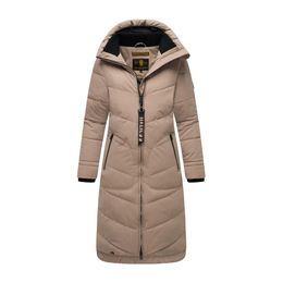 Winterjacke Marikoo "Benikoo", Damen, Gr. 3XL, grau (taupe grau), Obermaterial: 92% Nylon, 8% Elasthan; Futter: 100% Polyester; Wattierung: 100% Polyester; &Auml;rmelfutter: 100% Polyester, Jacken Winterjacke, langer Winter Mantel gesteppt