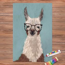 Bilderwelten Kork-Teppich modern blau Tiere Korkmatte - Lama mit Brille II - Deko Kinderzimmer Baby M&auml;dchen Jungen