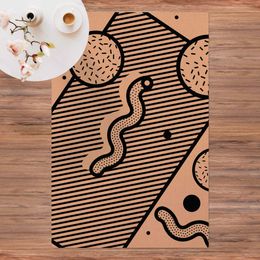 Bilderwelten Kork-Teppich Illustration schwarz weiss Korkmatte - Komposition Neo Memphis Schwarz Wei&szlig; - Geometrisch Wohnzimmer Schlafzimmer