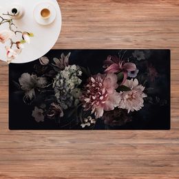 Bilderwelten Kork-Teppich Fotomontage schwarz Blumen Korkmatte - Blumen mit Nebel auf Schwarz - Deko Wohnzimmer Schlafzimmer