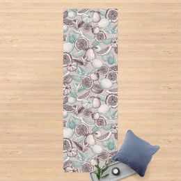 Bilderwelten Kork-Teppich Vintage grau Kulinarisch Korkmatte - Frische Bunte Vintage Zitrusfr&uuml;chte Blau Grau - Obst K&uuml;che