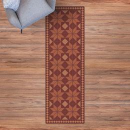 Bilderwelten Kork-Teppich modern rot Fliesenoptik - Geometrische Fliesen Sternblume Altrosa mit schmaler Bord&uuml;re - Geometrisch Wohnzimmer Schlafzimmer