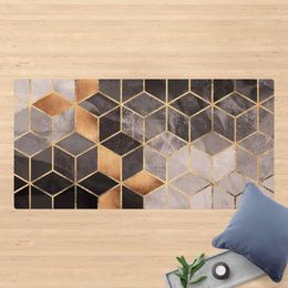 Kork-Teppich - Schwarz Wei&szlig; goldene Geometrie - Abstrakt schwarz weiss originell Aquarell Geometrisch Wohnzimmer Schlafzimmer