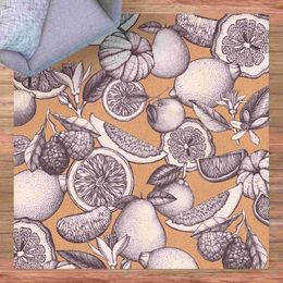 Bilderwelten Kork-Teppich Vintage grau Kulinarisch Korkmatte - Frische Vintage Zitrusfr&uuml;chte Grau - Obst K&uuml;che