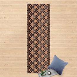 Bilderwelten Kork-Teppich Illustration schwarz weiss Fliesenoptik - Geometrischer Fliesenmix Herzen Schwarz - Deko Wohnzimmer Schlafzimmer