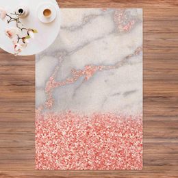 Bilderwelten Kork-Teppich Abstrakt grau Steinoptik - Marmoroptik mit Rosa Konfetti - Beton Wohnzimmer Schlafzimmer