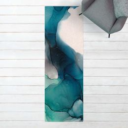 Bilderwelten Kork-Teppich Abstrakt t&uuml;rkis originell Aquarell - Ozeantropfen T&uuml;rkis mit Gold - Deko Wohnzimmer Schlafzimmer