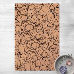 Bilderwelten Kork-Teppich Illustration schwarz weiss Korkmatte - Magnolien Bl&uuml;tenmeer Schwarz Wei&szlig; - Deko Wohnzimmer Schlafzimmer