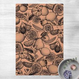 Bilderwelten Kork-Teppich Vintage schwarz Kulinarisch Korkmatte - Frische Vintage Zitrusfr&uuml;chte Schwarz - Obst K&uuml;che