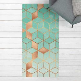 Bilderwelten Kork-Teppich Abstrakt t&uuml;rkis originell Aquarell - T&uuml;rkis Wei&szlig; goldene Geometrie - Geometrisch Wohnzimmer Schlafzimmer