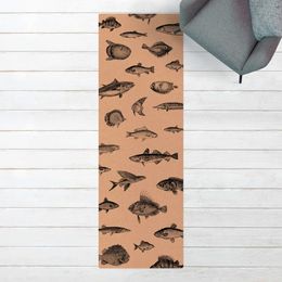 Kork-Teppich - Vintage Fische Schwarz - Vintage schwarz Tiere Korkmatte Retro Wohnzimmer Schlafzimmer