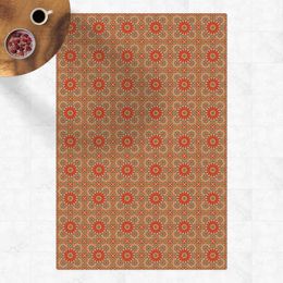 Bilderwelten Kork-Teppich Illustration orange Fliesenoptik - Orientalisches Muster mit bunten Kacheln - Deko Wohnzimmer Schlafzimmer