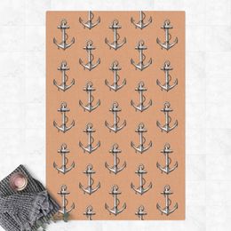 Bilderwelten Kork-Teppich Illustration schwarz Strand Korkmatte - Nautikmuster Vintage Anker - Landschaft Wohnzimmer Schlafzimmer
