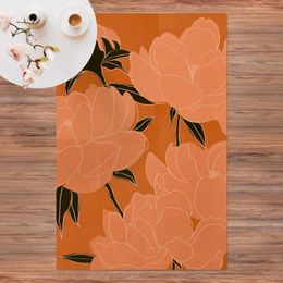 Bilderwelten Kork-Teppich modern orange Blumen Korkmatte - Moderne Pfingstrosen I - Deko Wohnzimmer Schlafzimmer