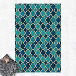 Bilderwelten Kork-Teppich Illustration blau Fliesenoptik - Orientalisches Muster mit t&uuml;rkisen Ornamenten - Deko Wohnzimmer Schlafzimmer