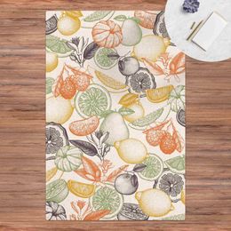 Bilderwelten Kork-Teppich Vintage bunt Kulinarisch Korkmatte - Frische Bunte Vintage Zitrusfr&uuml;chte Wei&szlig; - Obst K&uuml;che