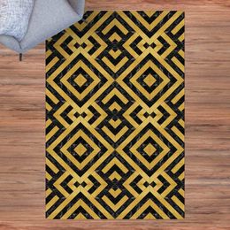 Bilderwelten Kork-Teppich modern gold Fliesenoptik - Geometrischer Fliesenmix Art Deco Gold Schwarzer Marmor - Geometrisch Wohnzimmer Schlafzimmer