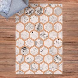 Bilderwelten Kork-Teppich Illustration grau Steinoptik - Marmor Hexagone in Graustufen - Beton Wohnzimmer Schlafzimmer